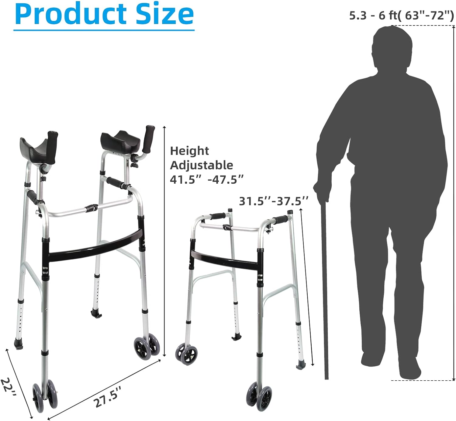 Foldable Stand Up Walker - Height Adjustable Aluminum Walkers, Standar ...