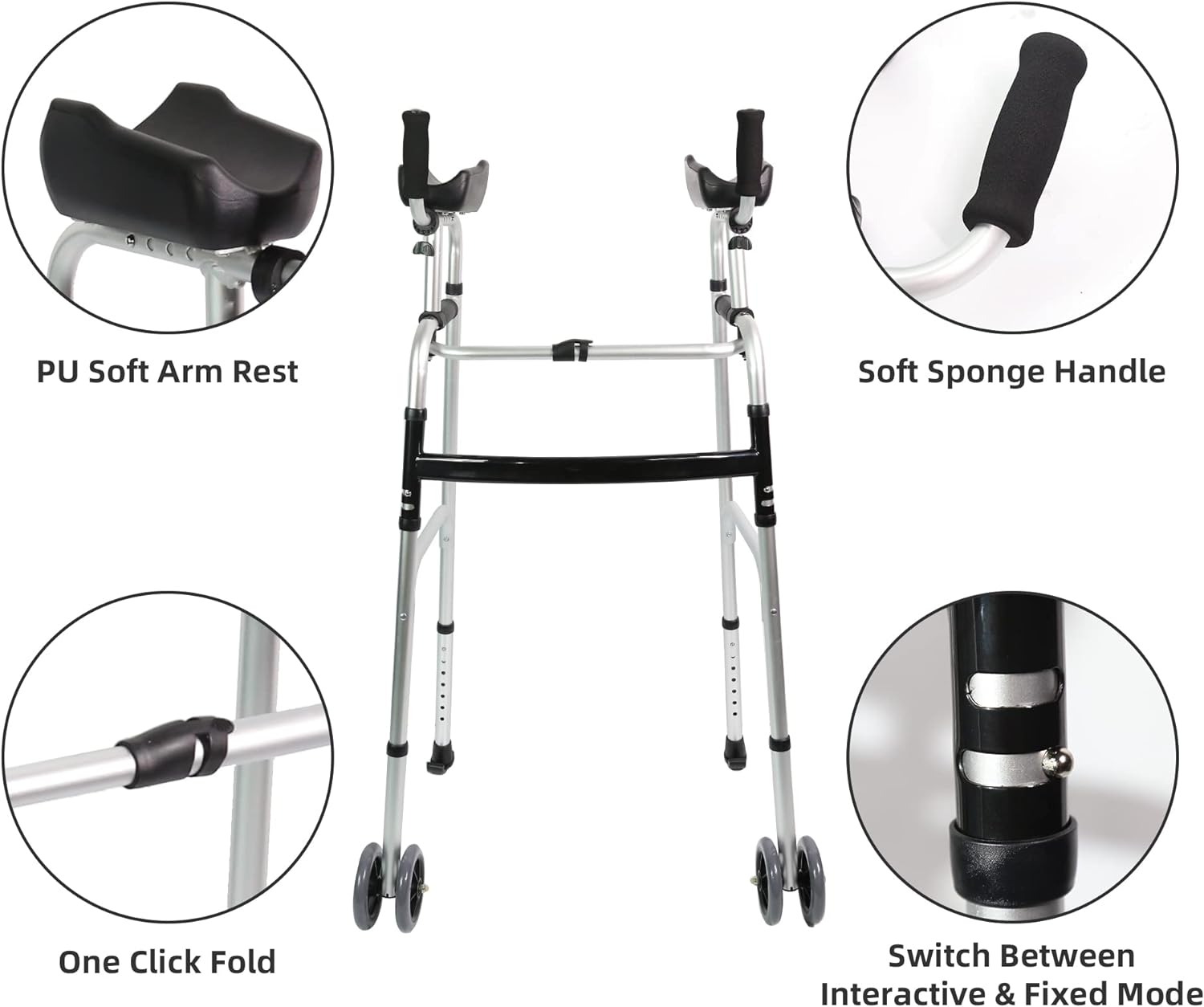 Foldable Stand Up Walker - Height Adjustable Aluminum Walkers, Standar ...